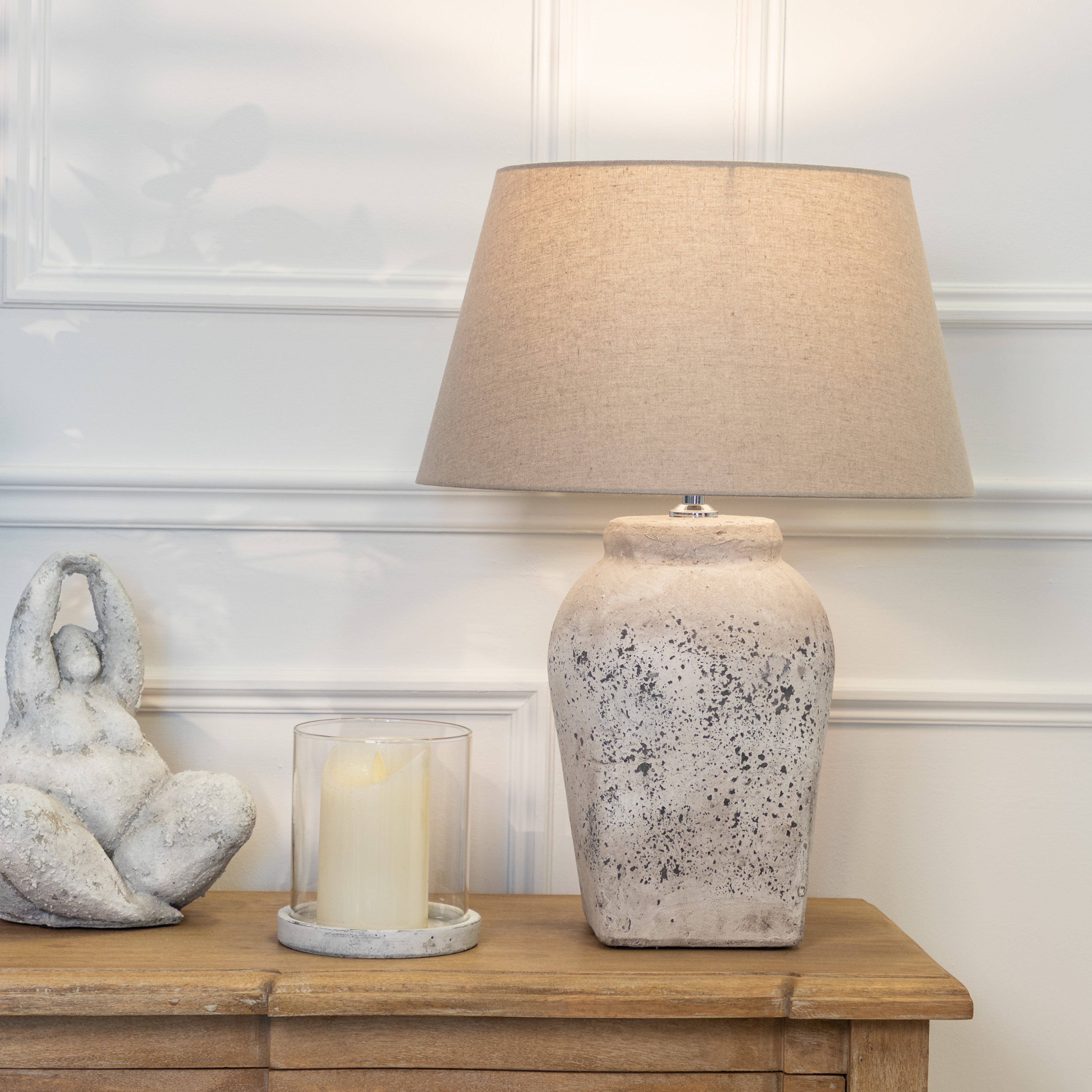Rustic Distressed Tall Stone Based Lamp – Chosen By Jessica